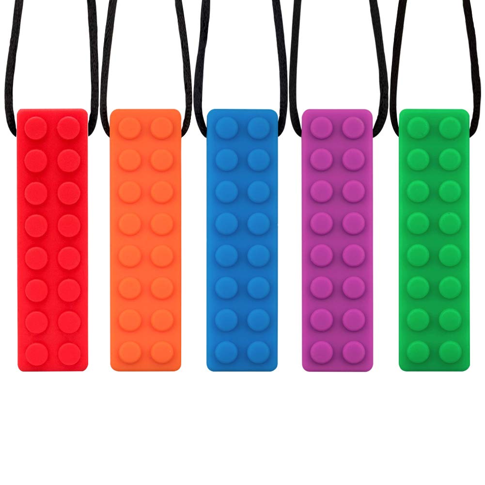 BUDDE 5PCS Chew Necklace,chewies for Kids;Sensory Chew Necklace with Teething, ADHD, Autism, Biting Needs, Oral Motor Chewy Teether, Silicone Necklace Made from Food Grade Silicone Safety,