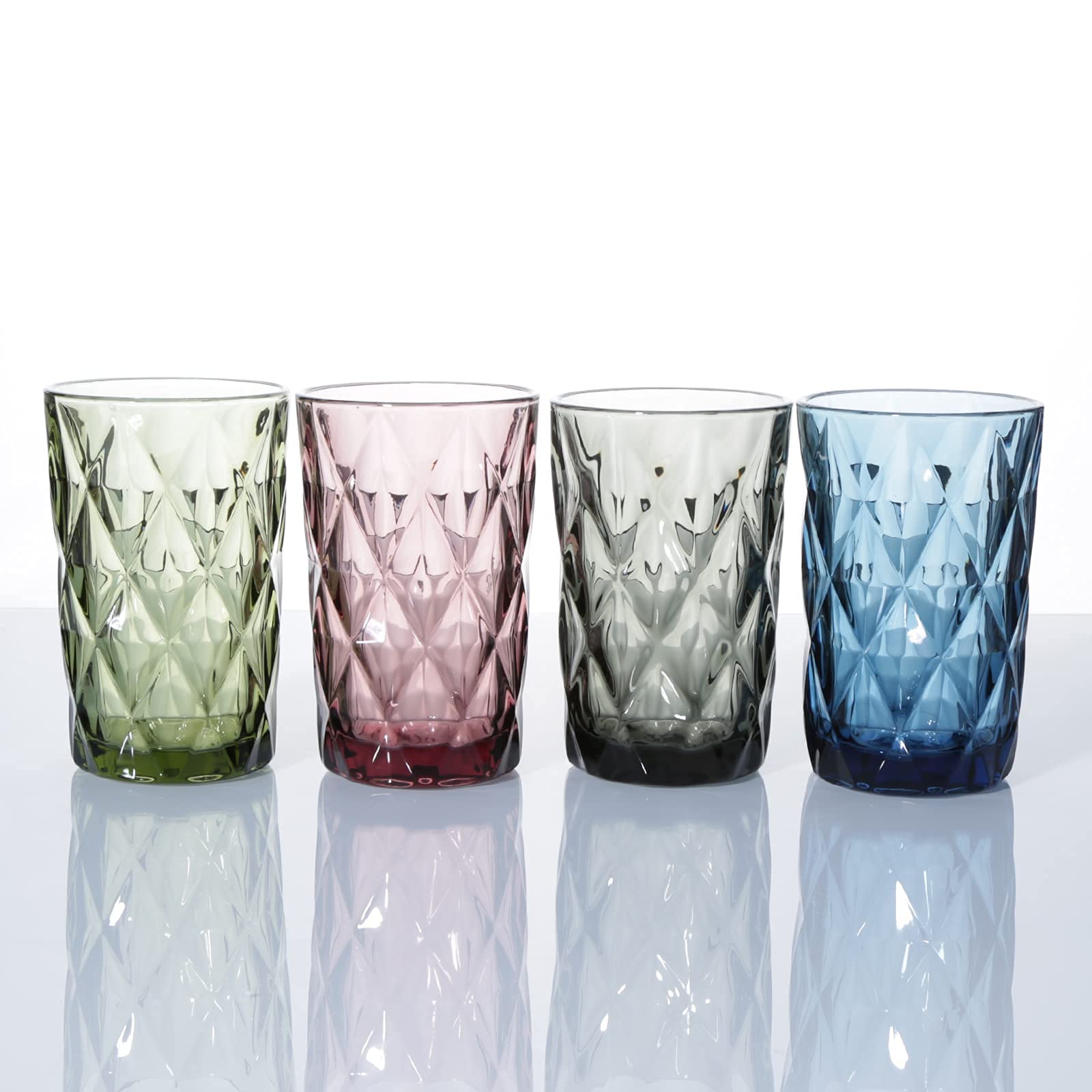 Bandesun Thick Glassware Drinking Glass set of 6 Diamond Kitchen Glasses Tumbler Cup(12 OZ),for Water,Cocktail,Milk,Juice and Beverage.