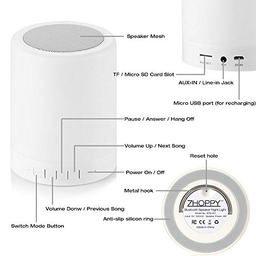 ZHOPPY Night Light Bluetooth Speaker for Teenage Girls/Boys, Touch Control Bedside Lamp Portable Table Lamp Color LED Speaker Light