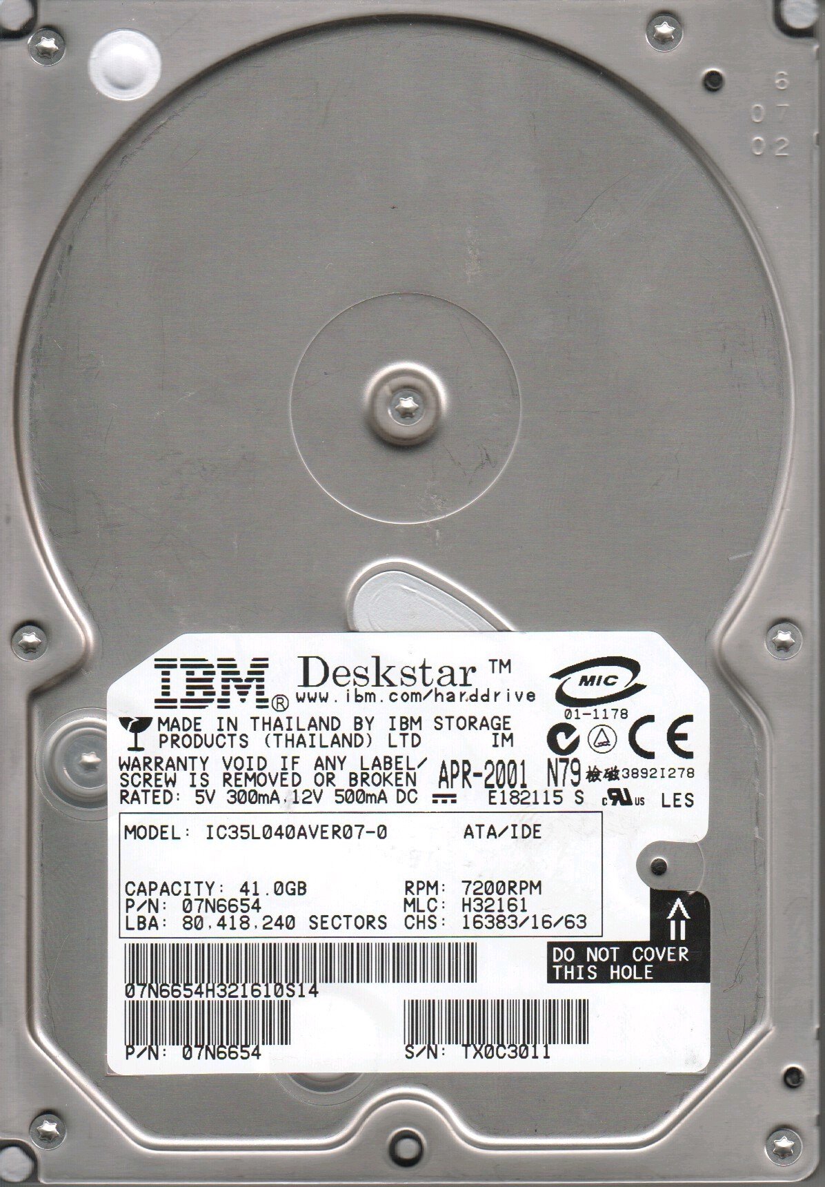 IBM 41GB IDE HDD IC35L040AVER07-0 07N6654 H32040