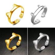 HYSGM Women Fashion Creative Cat Ear Rings Girls Adjustable Cute Pet Ring Jewelry Gift (Gold)