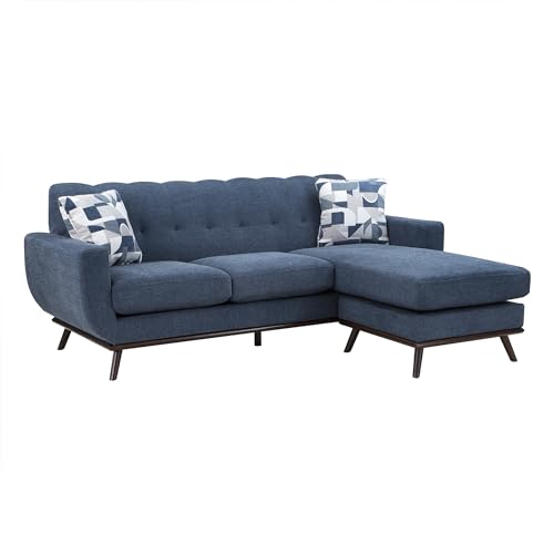 Lexicon Small Couch Mid Century Modern Sofa Living Room Sofa Couch with 2 Accent Pillows, Button Tufted Upholstered Small Sofa for Bedroom/Office/Apartment, Reversible L Shape Couch, Blue Chenille