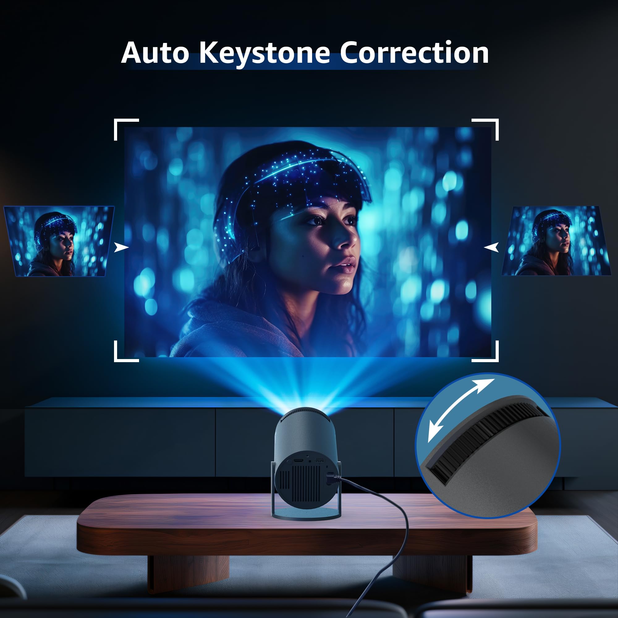 aubor Mini Projector with Android TV 11.0, Support 1080P Smart Portable Projector with 5G WiFi and Bluetooth, 10000 Lumen,Auto Keystone Correction, Premium 360 Sound, 40"-130" Screen Video Projector