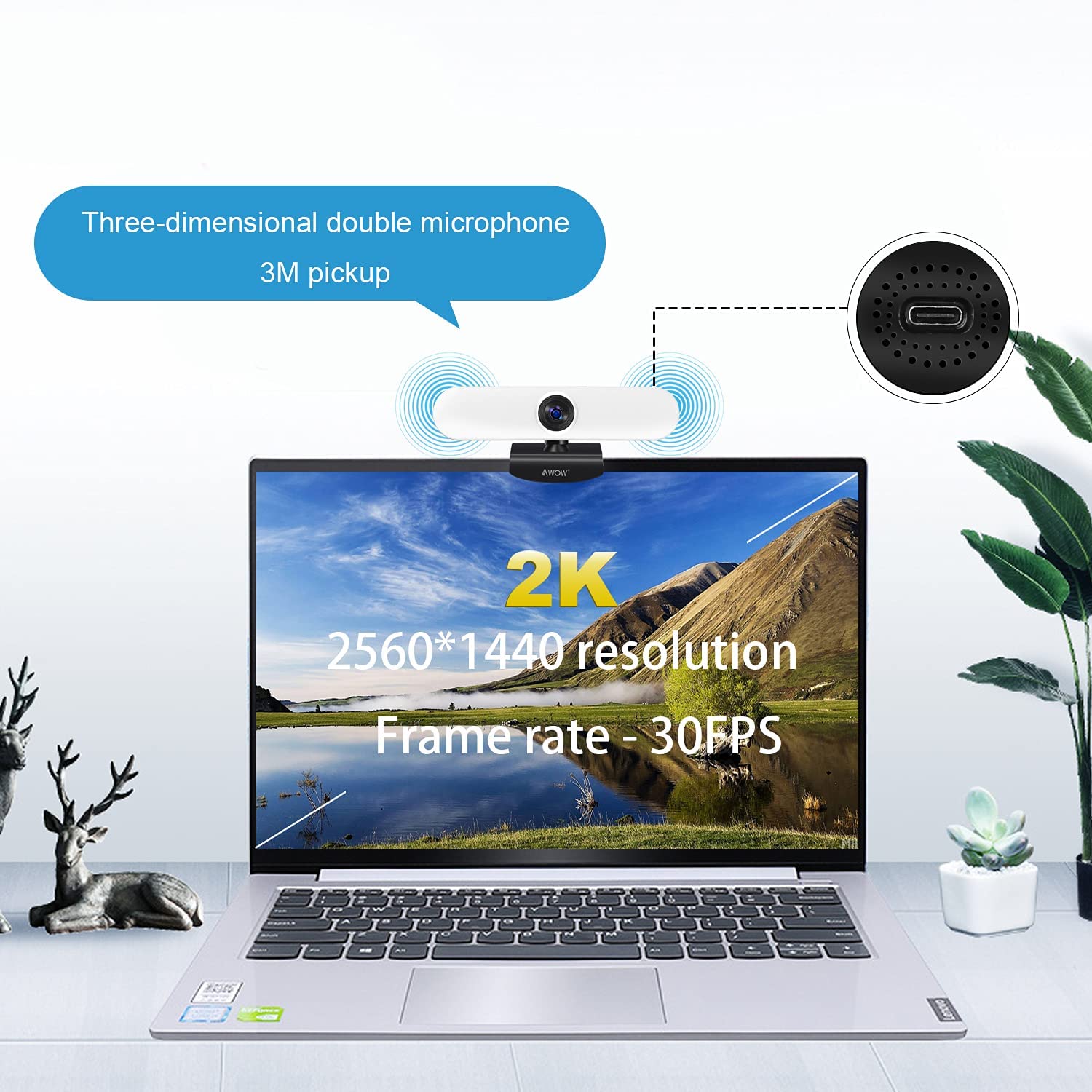 AWOW USB Webcam,1080P Streaming Webcam with Microphone for PC, MAC, Laptop, Plug and Play Web Camera with Touch Control Light for YouTube, Skype, Video Calling, Studying, Conference, Teams, Zoom
