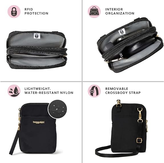 Baggallini Womens - Small Travel Bag With Blocking Sleeves Water-resistant Lightweight Mini Purse Take Two RFID Bryant Crossbody, Portobello Shimmer