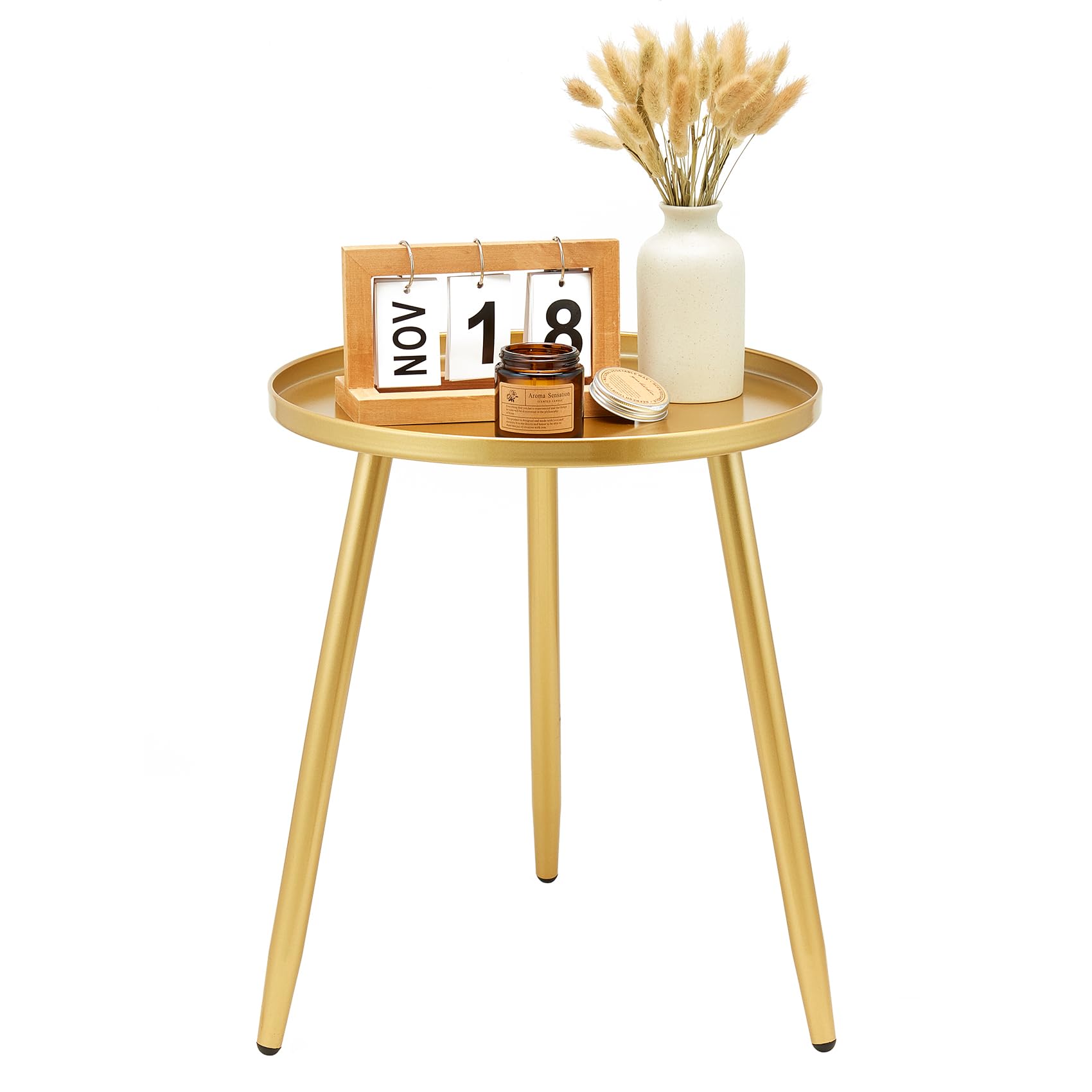 Round End/Side Tables for Living Room, Ideal for Any Room-Side Tables Living Room, Bedroom, Gold Plant Stand Balcony, Modern Coffee/Accent Table