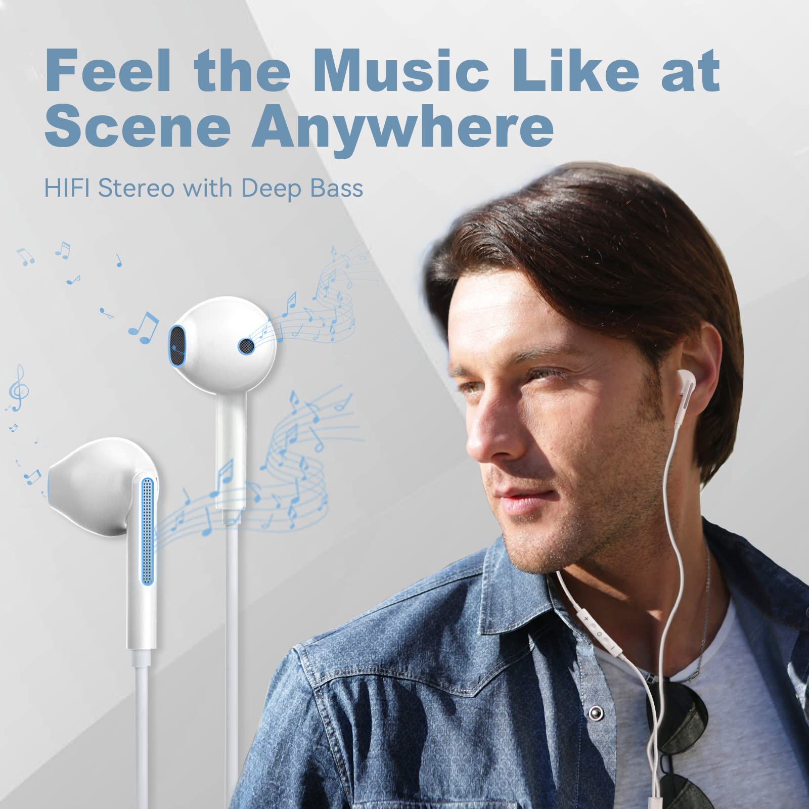 BETMI - Wired Earphones, Ergonomic Comfort-Fit in-Ear Headphones with Microphone and Volume Control, 3.5mm Jack Plug Earbuds for iPhone iPad iPod Samsung MP3/MP4 Player - White
