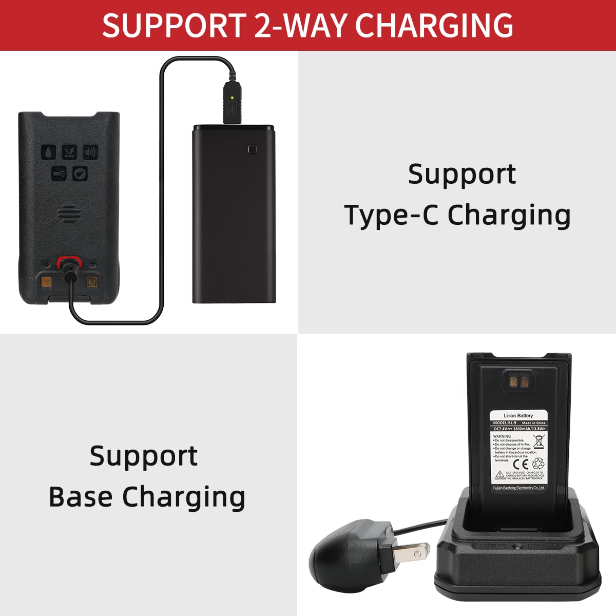 BAOFENG UV-9R Pro Radio Handheld Two Way Radio Dual Band Waterproof Transceiver Long Range Walkie Talkie Rechargeable with Type-C Charger