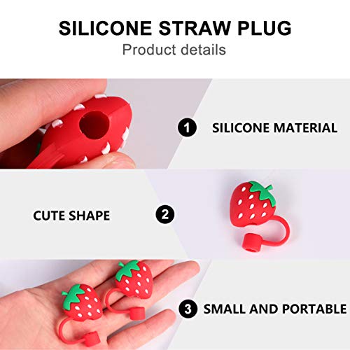 BESTOYARD 2pcs Silicone Straws Tips Covers Strawberry Shaped Straw Plug Compatible with Stanley Straw Drinking Beverages Accessories