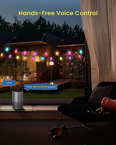 ASAHOM Smart Outdoor String Lights, 45FT Waterproof Dimmable RGB Patio Lights, 15 Shatterproof Multi-Color LED Bulbs, Voice & WiFi APP Control Lights, 30 Scene Modes, Connectable for Party Backyard