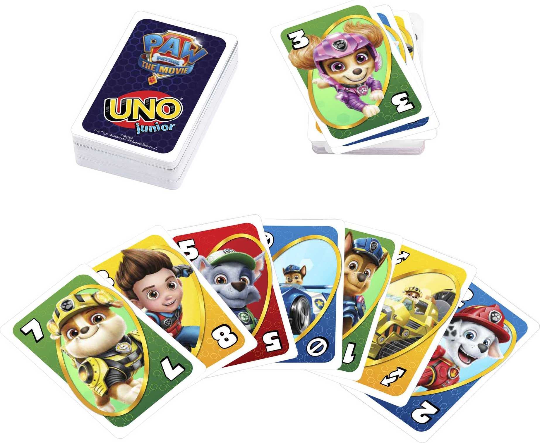 Mattel Games UNO Junior PAW Patrol Card Game with 56 Cards 2-4 Players, Gift for Kids 3 Years Old & Up