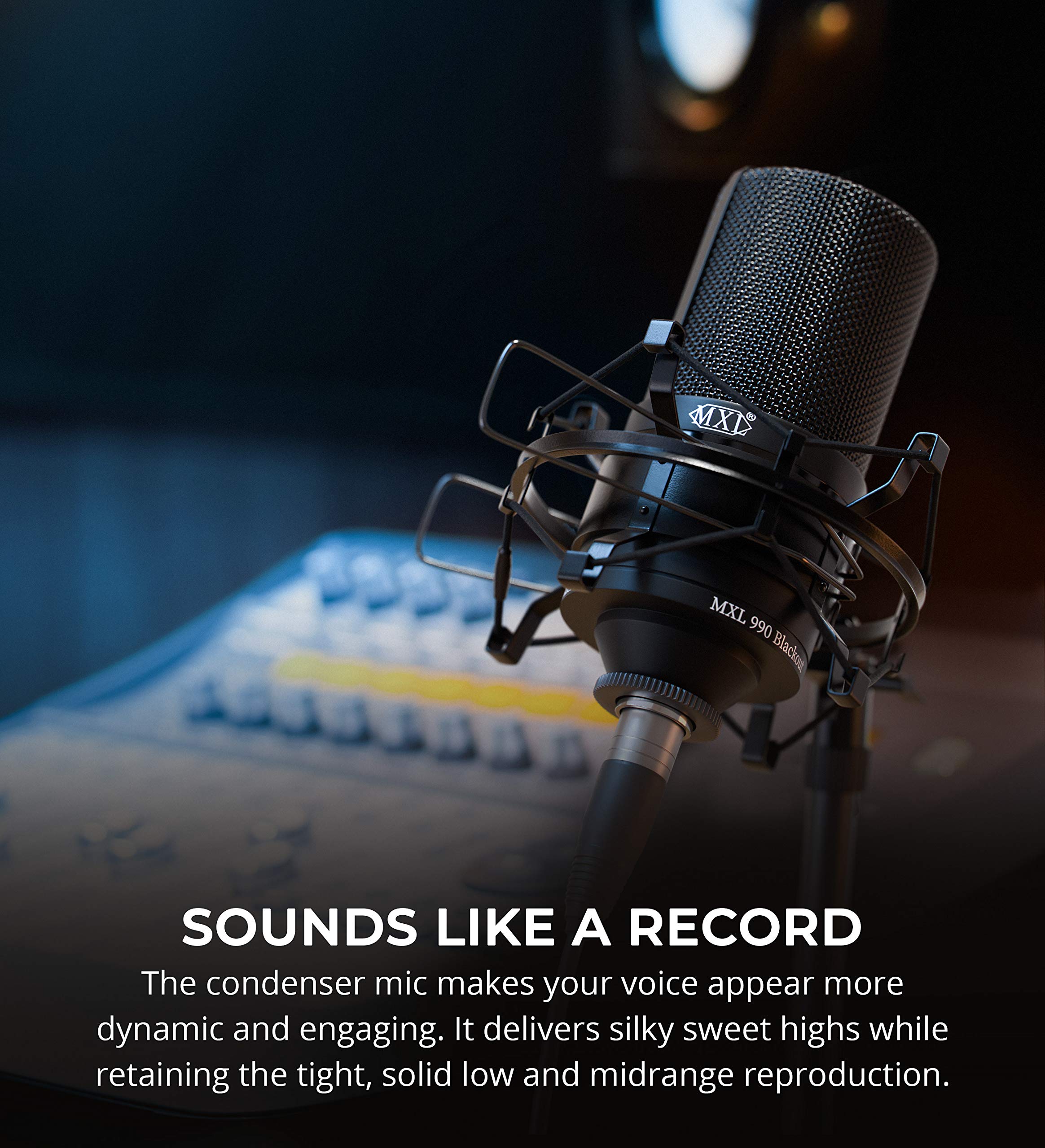 MXL 990 Condenser Microphone for Podcasting, Singing, Home Studio Recording, Gaming & Streaming | Detailed Sound | XLR | Large Diaphragm (Blackout)