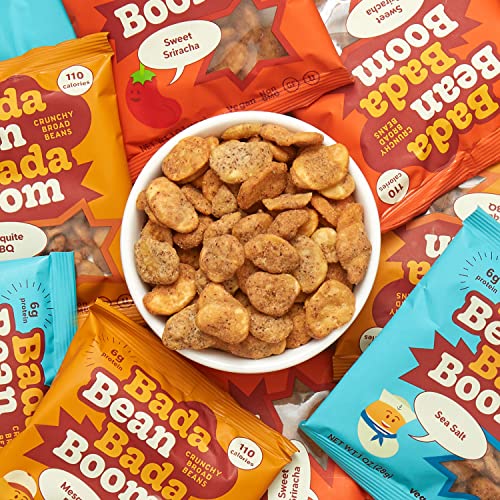 Bada Bean Bada Boom Plant-Based Protein, Gluten Free, Vegan, Crunchy Roasted Broad (Fava) Bean Snacks, 110 Calorie Packs, The Classic Box Variety Pack, 1 Ounce (Pack of 24)