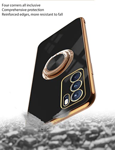 Compatible with Oppo Reno 6 Pro Case Silicone Shockproof Phone Cases for Oppo Reno 6 Pro 5G Anti-Scratch Cute Protective Case with Ring (Black, Oppo Reno 6 Pro 5G)