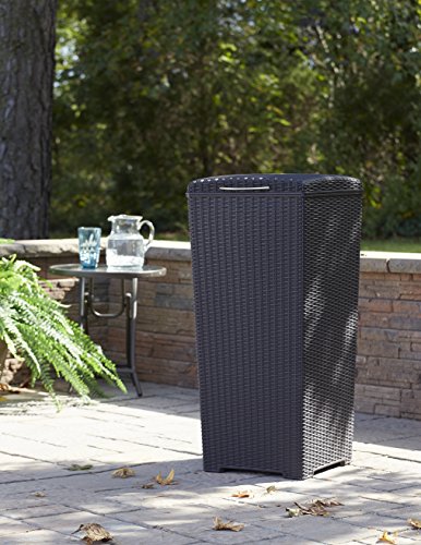 Keter Pacific 33 Gallon Resin Rattan Large Outdoor Trash Can with Lid β Perfect for Backyard Hosting, Patio and Kitchen Use, Brown