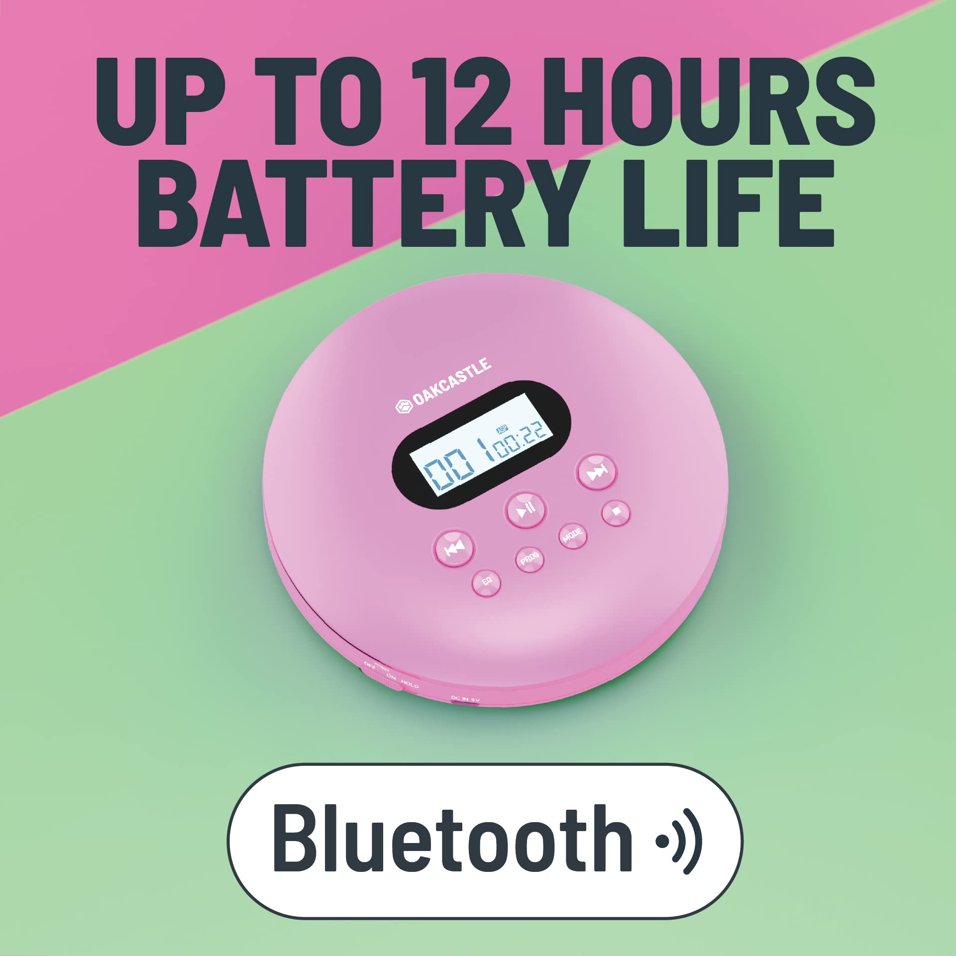 CD Player Portable, Rechargeable Portable CD Player w/Bluetooth 5.3, 12Hr Playtime, Small CD Players for Car (AUX only) | Oakcastle CD100 Portable CD Player w/Headphones, CD Walkman, Discman (Pink)