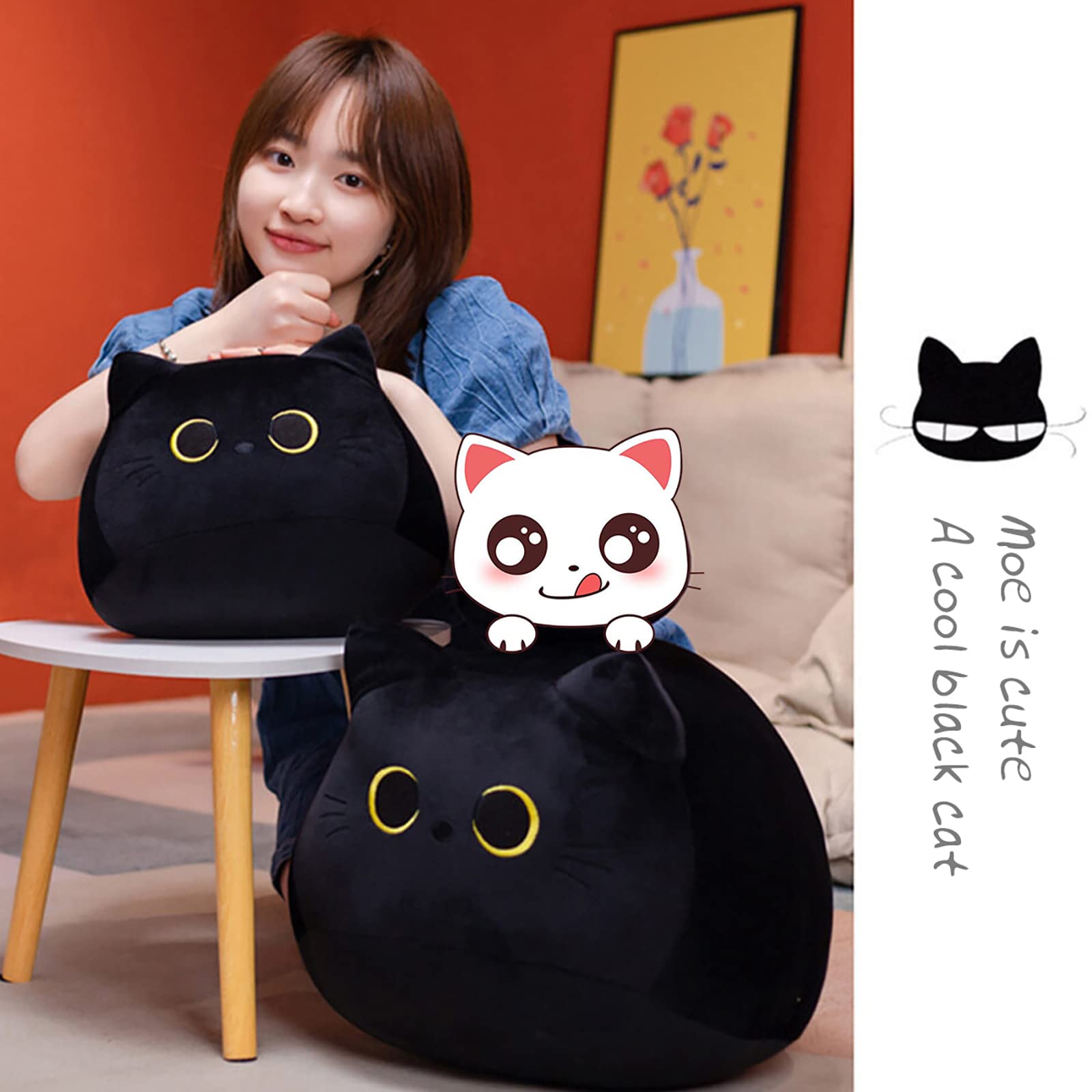 YesMora Black Cat Plush,Cat Pillow,Black Cat Plush Toy Black Cat Plushies Creative,Black Cat Pillow Black Cat Plushie,Black Cat Gifts (21.6 in)