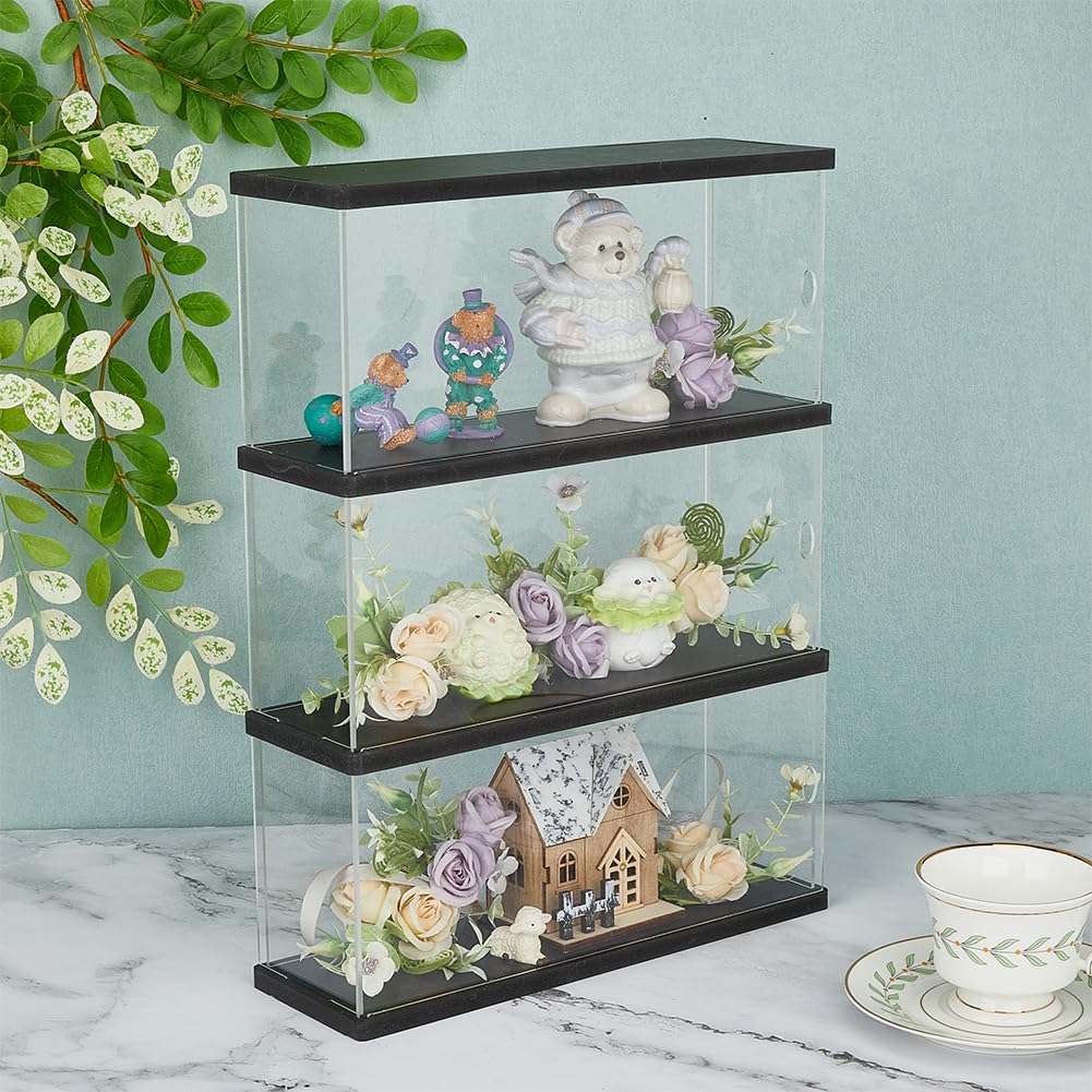 DICOSMETIC 3-Tier Transparent Display Case Acrylic Display Risers Stand with Door Rectangle Model Blocks Minifigures Display Case 300x95x378mm Holder Stand Box for Display Collection