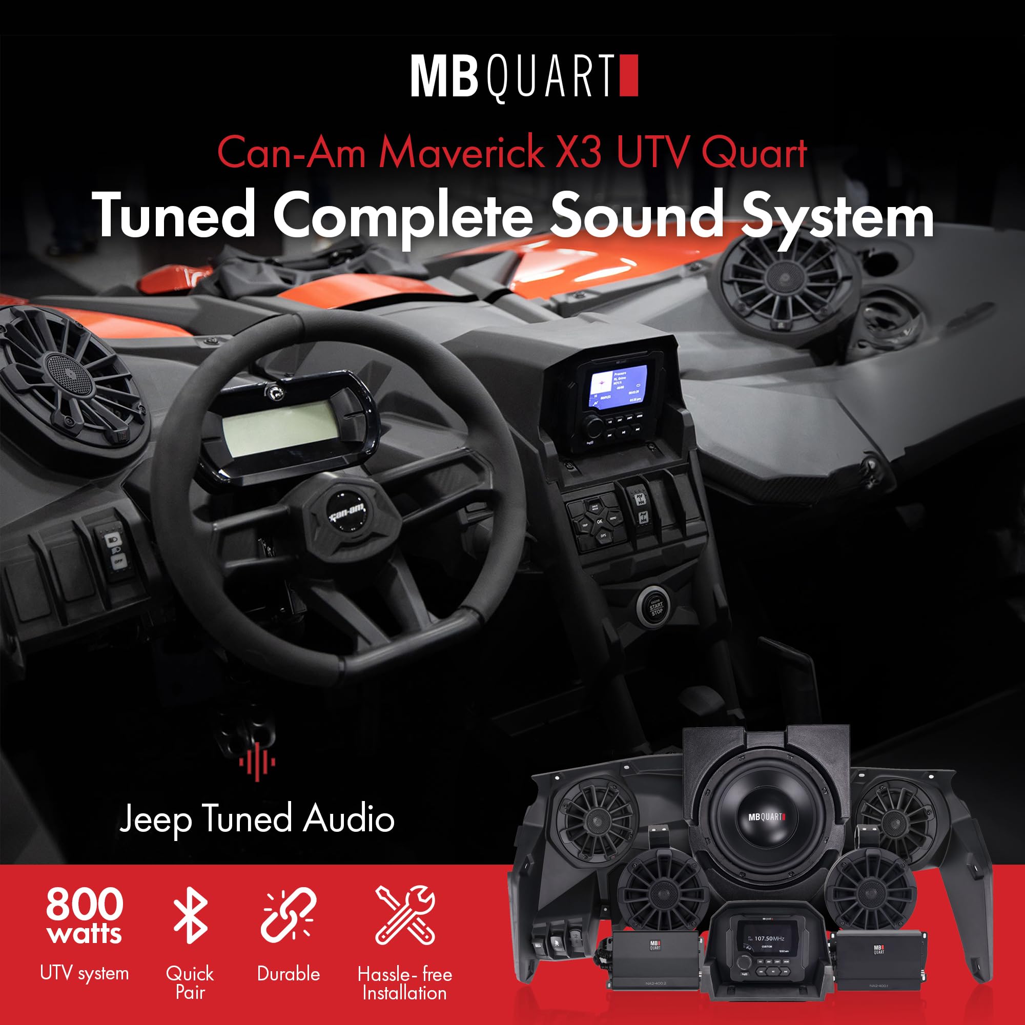 MB Quart MBQX-STG5-1 Can-Am Maverick X3 Premium Audio System | 4X 6.5 Speakers, 10" Sub, Bluetooth Radio, Dual 400W Amps | 2017+ Models
