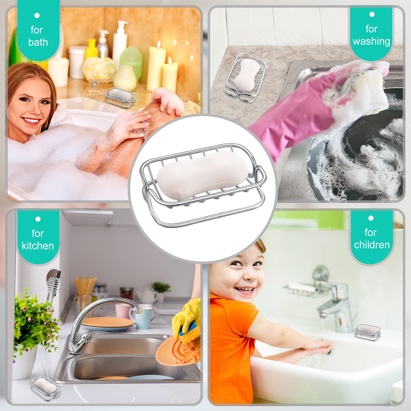 Bar Soap Dish Stainless Steel Shower Soap Holder Rust Proof Metal Soap Holder Self Draining Soap Sponge Holder Shelf Tray for Shower Bathroom Kitchen Sink