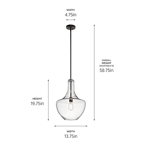 Kichler Everly 19.75" Kitchen Bell Pendant in Olde Bronze®, 1-Light Clear Glass Pendant Light, (19.75" H x 13.75" W), 42046OZ
