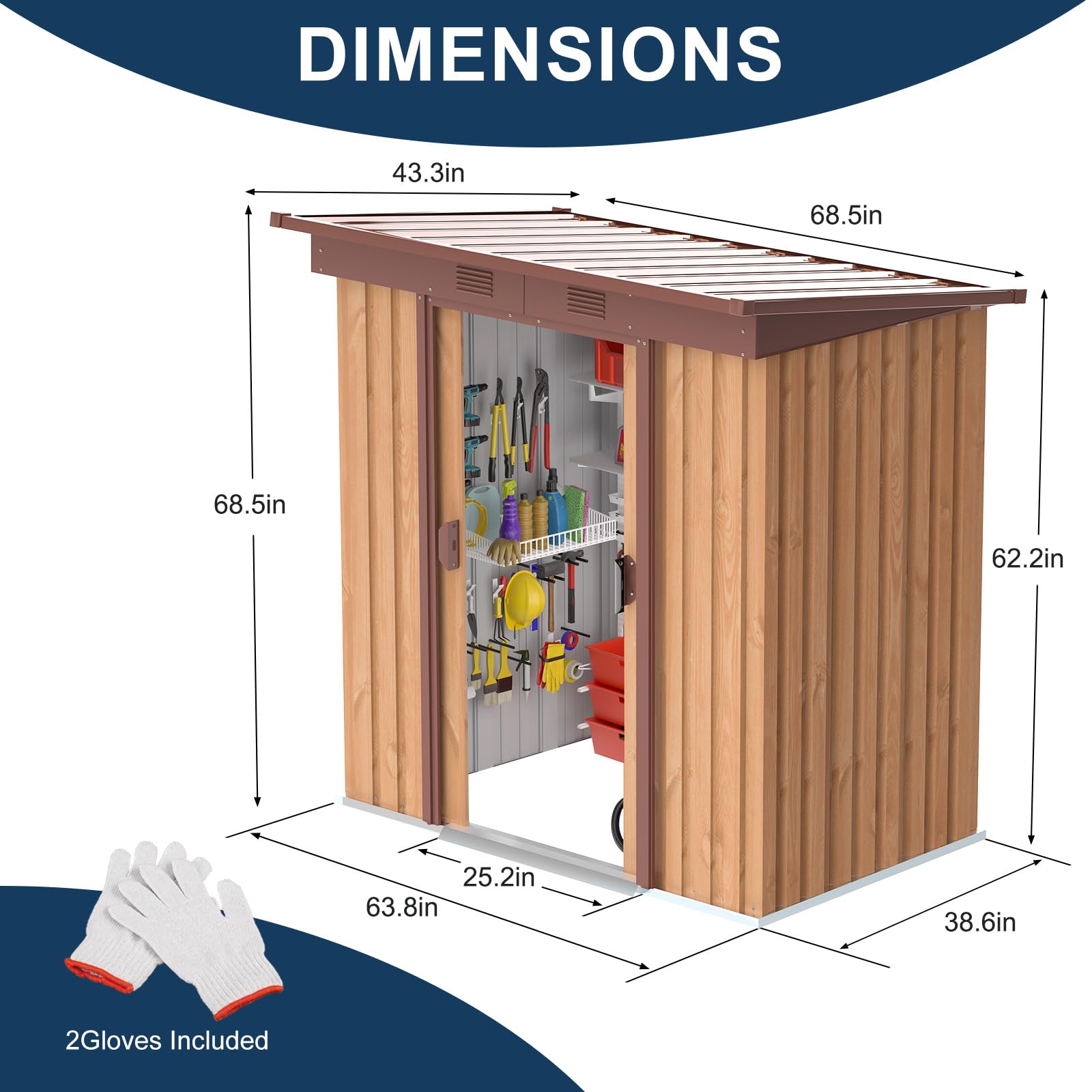 CDCASA 5.3' x 3.2' Storage Shed, Metal Outdoor Storage Sheds with Double Sliding Doors,Large Waterproof Tool Shed for Garden Patio, Backyard, Brown