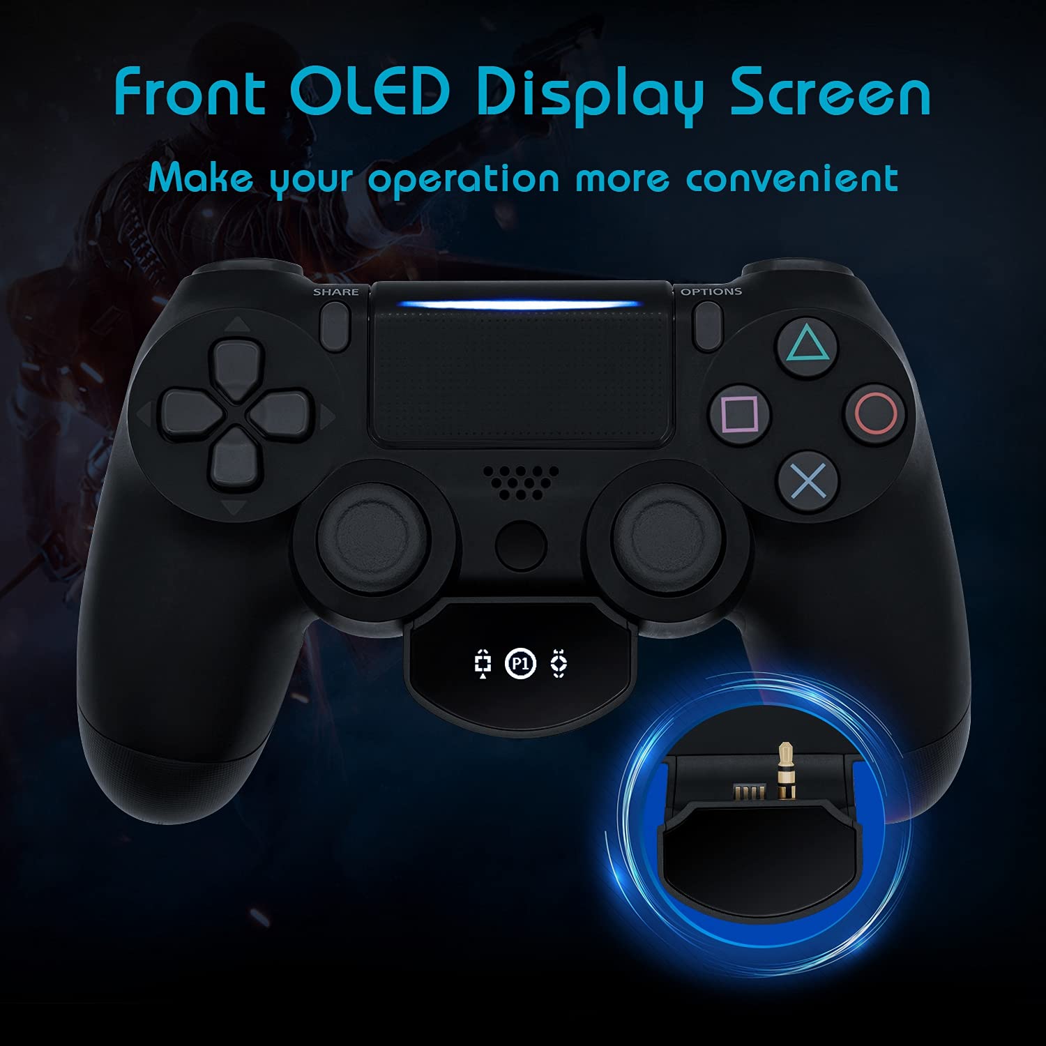 Mcbazel Back Button Attachment with OLED Display for PS4 Controller, Programmable Button Triggers with 3.5MM Audio Jack, Gaming Stuff Accessories for PS4 Controllers - Black