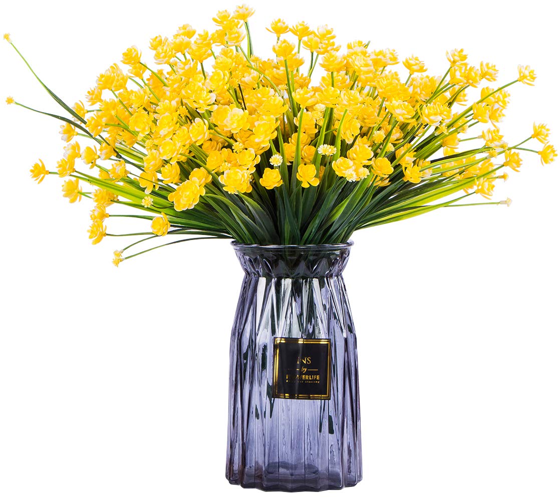 Foraineam 10 Bundles Yellow Daffodils Artificial Flowers Fake Plants Plastic Bushes Greenery Shrubs Fence Indoor Outdoor Hanging Planter Home Garden Decor