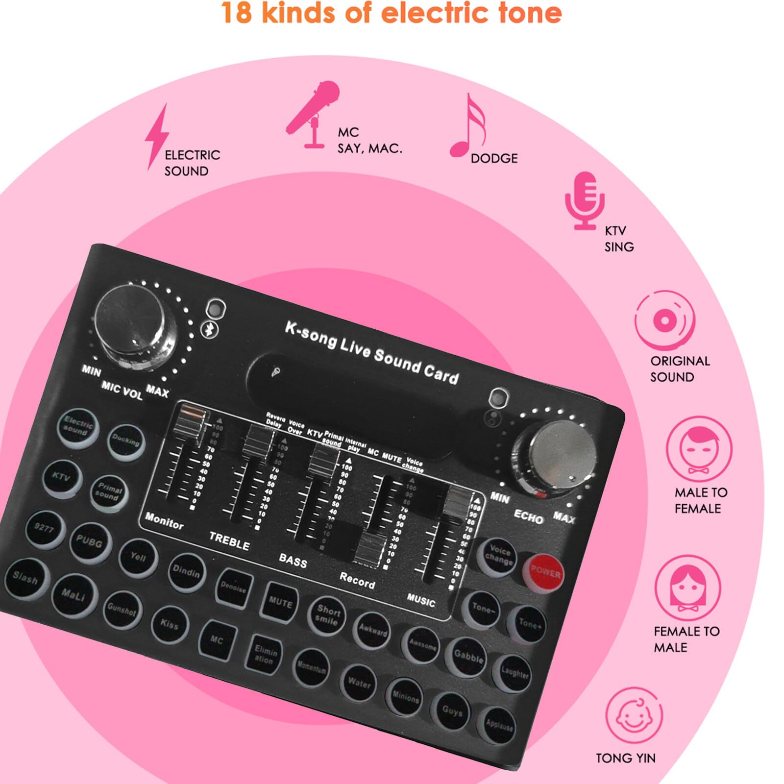 Audio Mixer, Mini Sound Dj Mixer Board,Universal Voice Changer External Live Sound Card with 18 Sound Effects for Karaoke Singing for Phone Laptop Computer,Gaming Live Streaming