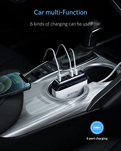 BESTEK Multi Ports USB Car Charger, Fast Charge 86W 9A Quick Charge 3.0 & USB-C PD Car Charger Adapter with Smart Identification for Cell Phones, Tablets and Other USB Devices