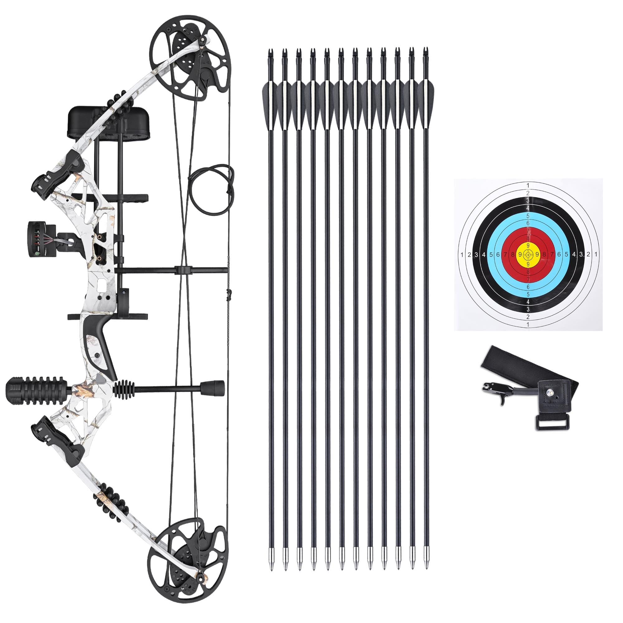 AW Compound Bow Kit 70 Lbs Draw Weight for Adult Professional Hunting Target Practice Arrow Archery Hunting Shooting, White