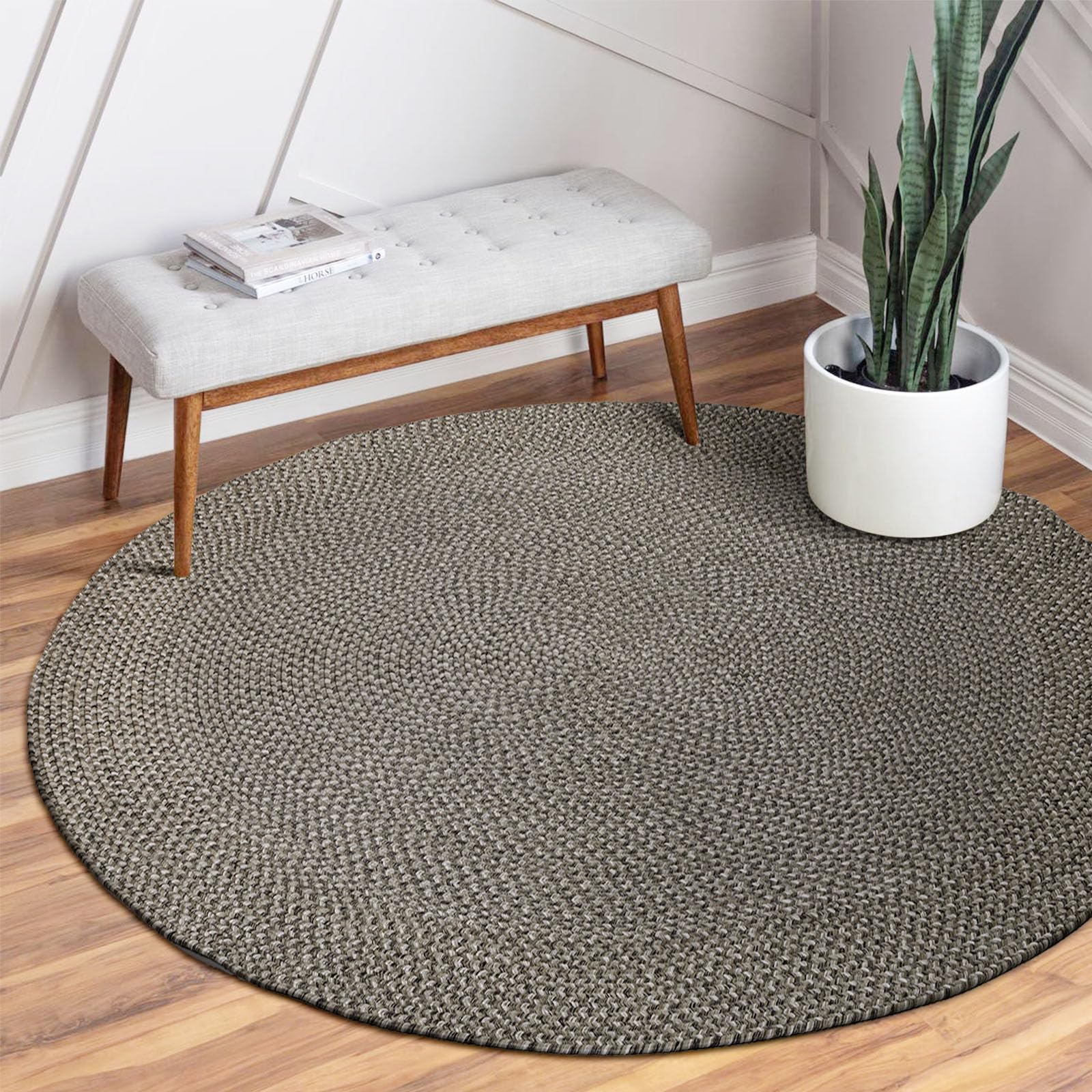 DECOMALL Azure Braided Round Indoor Outdoor Area Rugs, 6β Round Grey