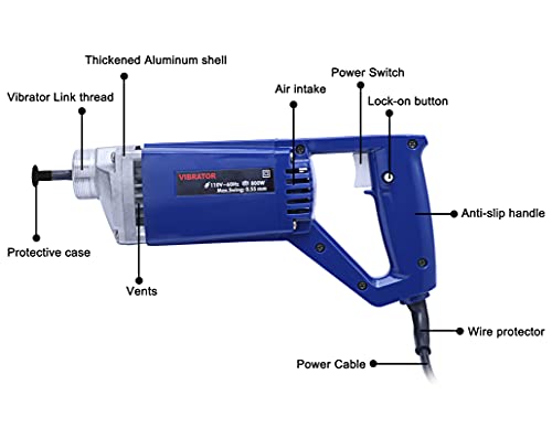 Bizoepro Hand Held Power Concrete Vibrators 13000 VPM Electric Concrete Vibrator 800W 3/4 HP Handheld Construction Portable Pencil Concrete Vibrabrater