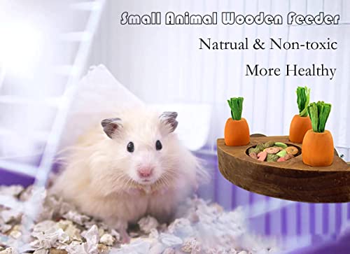 CooShou Hamsters Feeder Bowl Small Animals Guinea Pigs Corner Wooden Feeder Dishes with 3pcs Carrots Cage Feeder for Guinea Pigs, Hamster, Chinchilla Hedgehog Gerbil