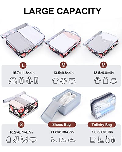 Compression Packing Cubes, 6pcs Packing Cubes for Travel Organizer Bags for Luggage Packing Cubes for Suitcases Travel Cubes for Packing with Shoe Bag and Toiletry Bag