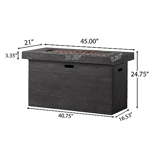 Christopher Knight Home Custer Outdoor Rectangular Fire Pit - 40,000 BTU, Grey