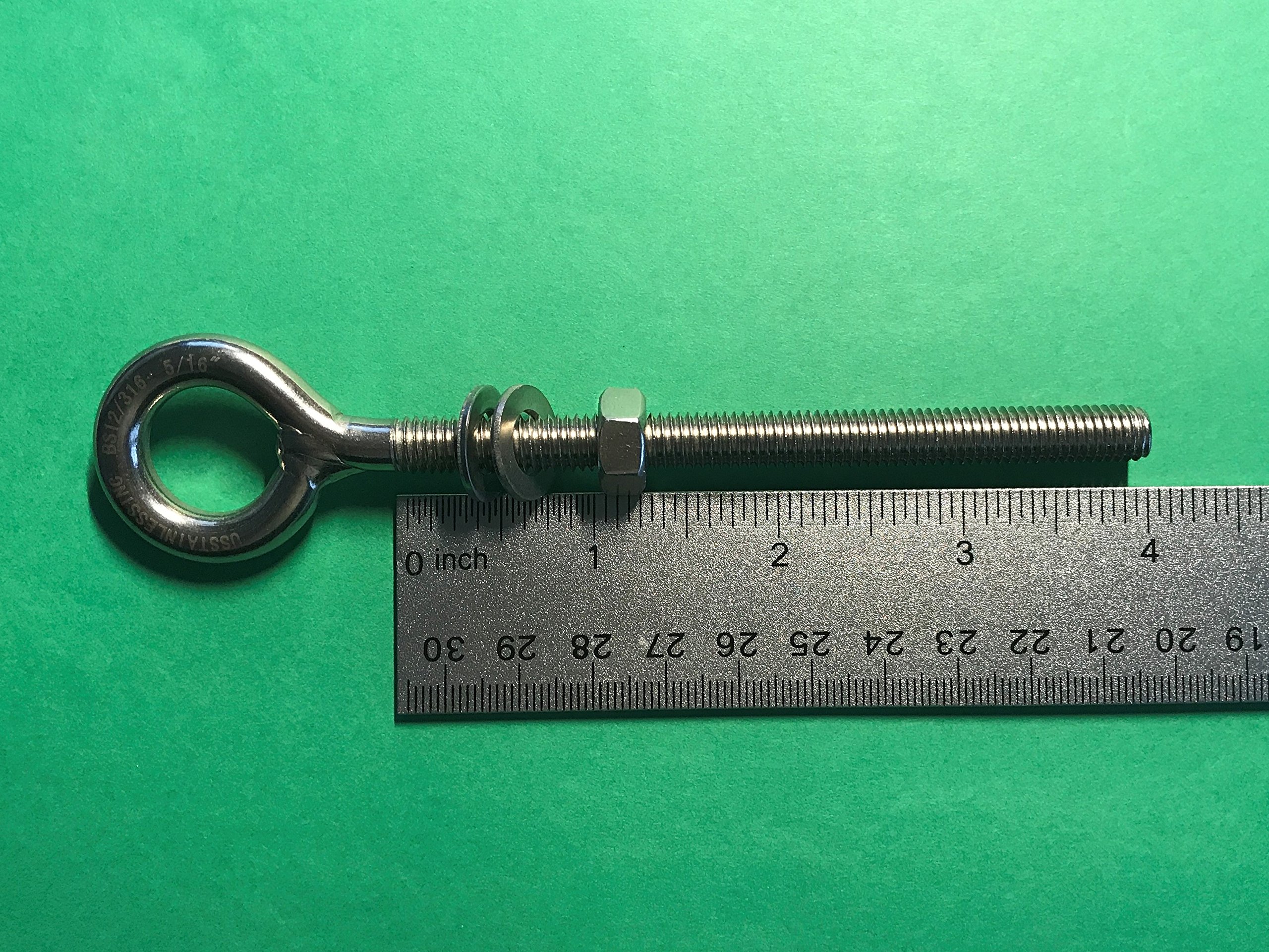 US Stainless 2 Pieces Stainless Steel 316 M8 Eye Bolt 8mm x 100mm Marine Grade Pitch of 1.25