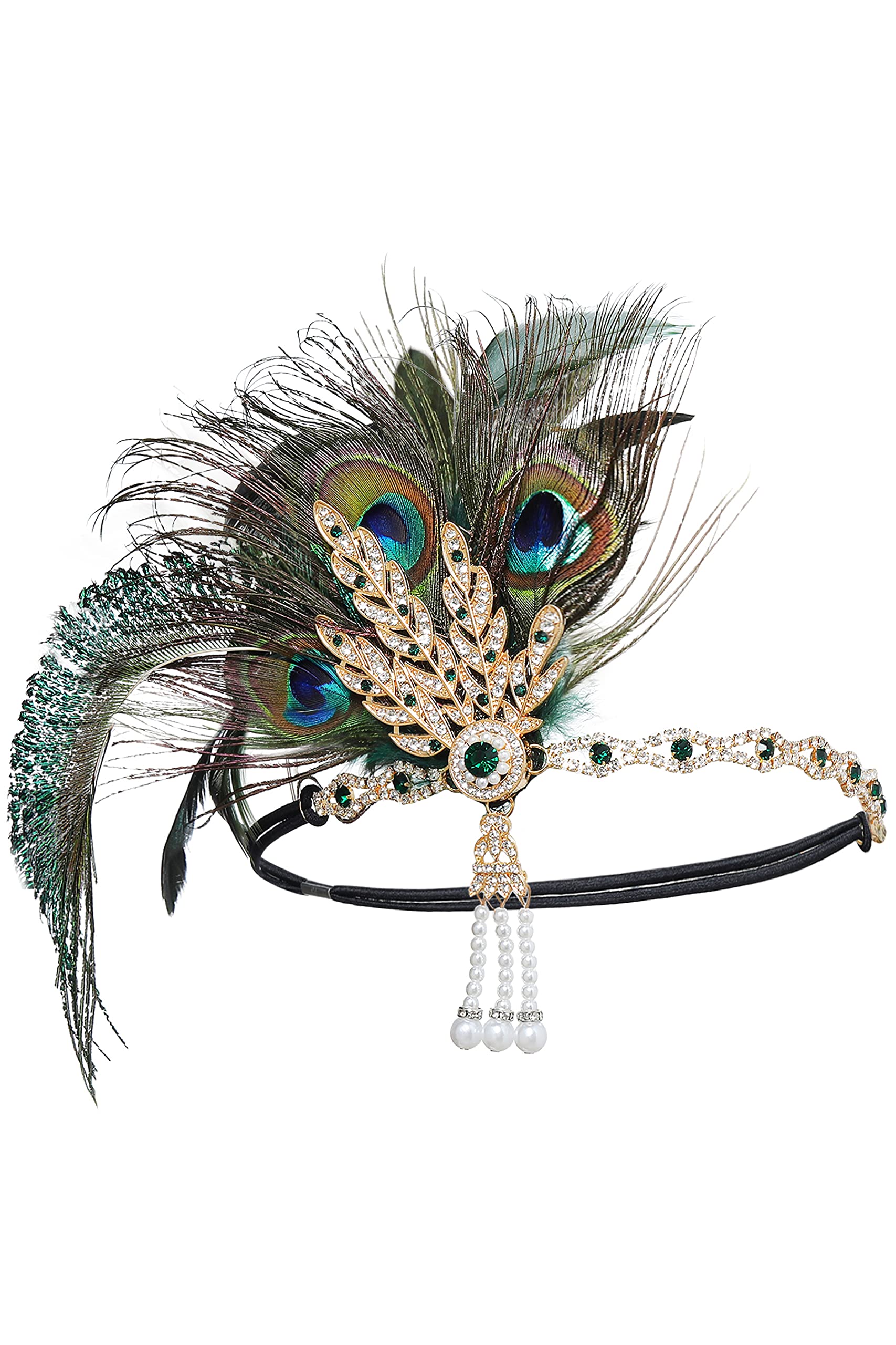BABEYOND 1920s Flapper Headband Feather Headpiece Roaring 20s Gatsby Hair Accessories for Women (Peacock Green)