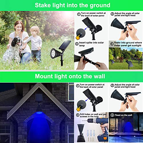 Clordeal Solar Spotlights Outdoor Waterproof Adjustable Solar Garden Landscape Spot Light, 4 LEDs 2-in-1 Auto On/Off Solar Inground Lights for Patio Yard Garden Driveway Pathway (2 Pack, Blue)