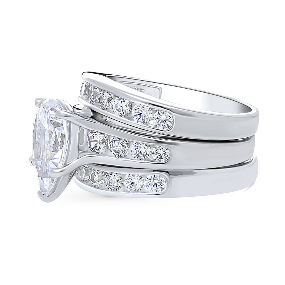 BERRICLE Sterling Silver Solitaire Wedding Engagement Rings 3 Carat Pear Cut Cubic Zirconia CZ Ring Set for Women, Rhodium Plated Size 5.5