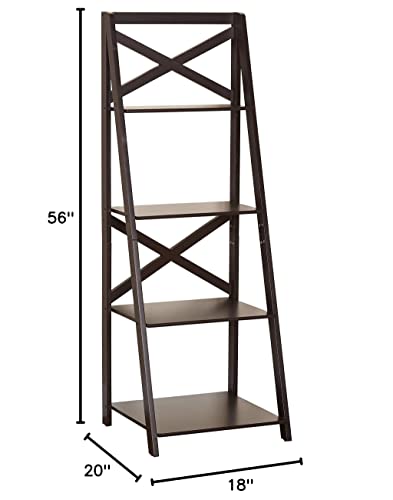 Target Marketing Systems 4-Tier Ladder Shelf, Modern Standing Bookshelf Organizer, Storage Rack for Home Office and Living Room, 20", Espresso