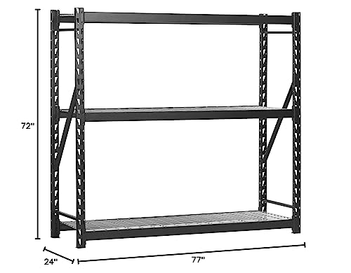Sandusky Lee Muscle Rack ERZ772472WL3 Black Heavy Duty Steel Welded Storage Rack, 3 Shelves, 1,000 lb. Capacity per Shelf, 72" Height x 77" Width x 24" Depth, Pack of 1