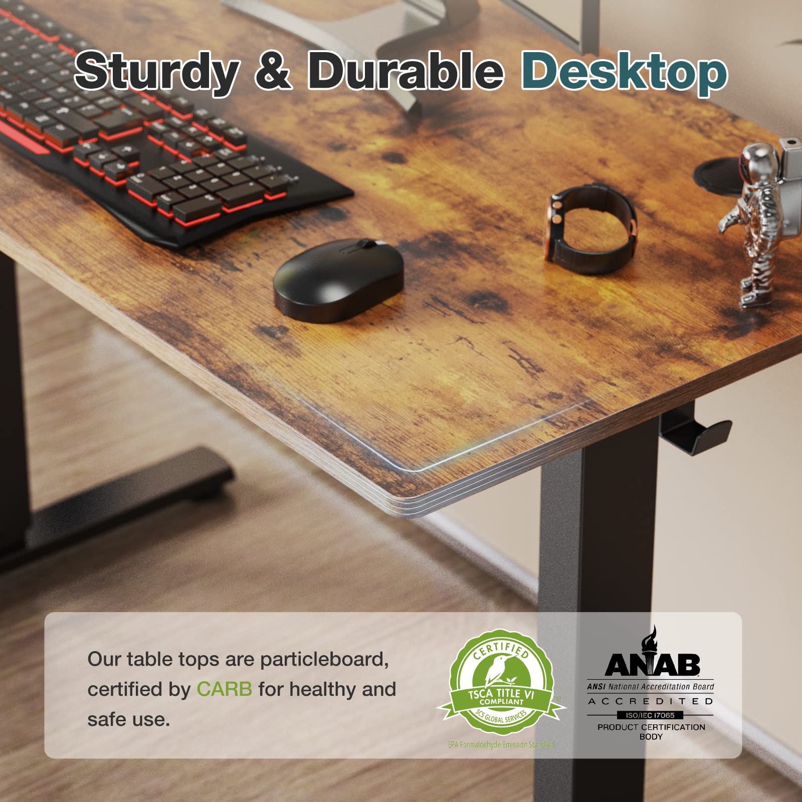 Sweetcrispy 55 x 24in Adjustable Height Electric Standing Computer Home Office Desk Ergonomic Workstation with 3 Memory Controller, 55"x24", Rustic Brown+Black