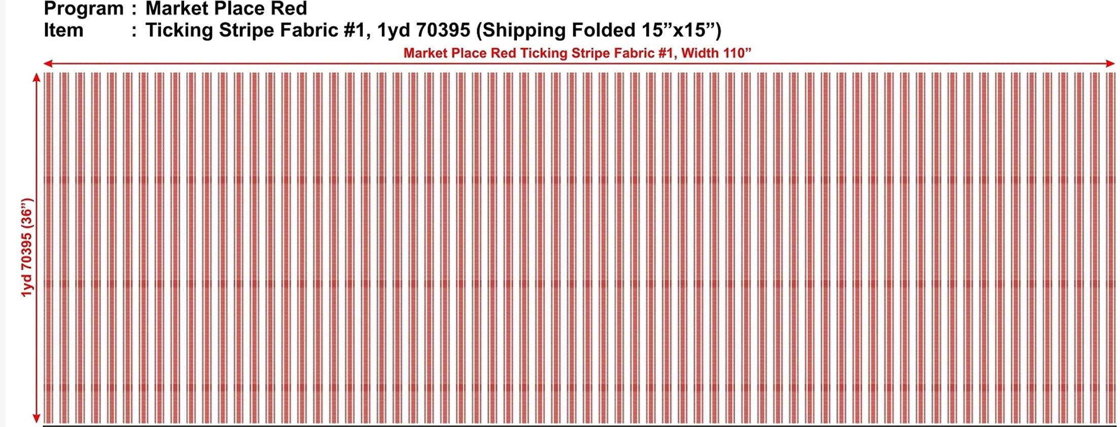 Piper Classics Market Place Red Ticking Stripe Bulk Yardage, One Yard, 36" x 110" Wide
