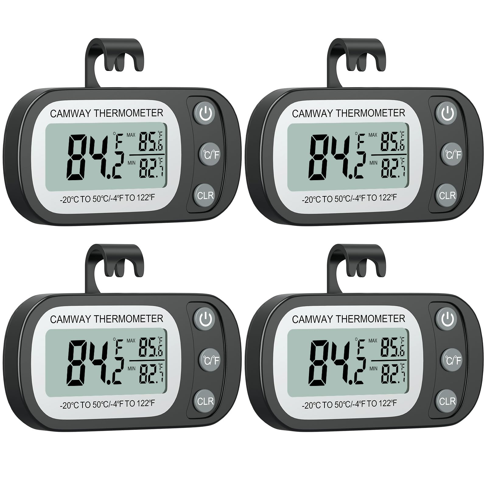 CAMWAY Refrigerator Fridge Thermometer Waterproof Digital Freezer Room Thermometer(-4°F to 122°F) Max/Min Record Function Large LCD Display Fridge and Freezer Thermometers(Black-4Pack)