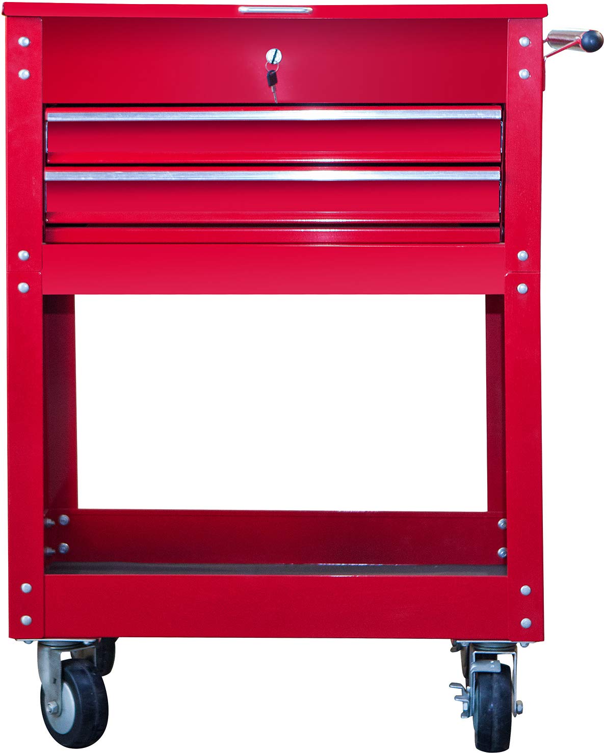 BIG RED TC325C Torin Garage Workshop Organizer: Heavy Duty Steel Rolling Tool Storage Cart with Top Cabinet and 2 Drawers, Red