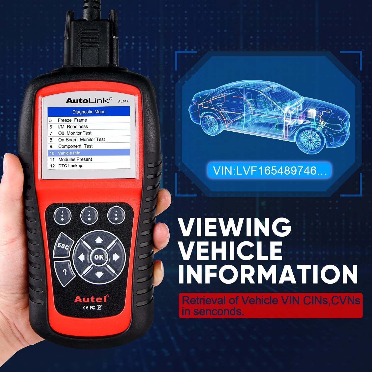 Autel AutoLink AL619 2024 Newest Car ABS SRS & CAN OBD2 Diagnostic Scan Tool, Read Erase DTCs for ABS Airbag & Full OBDII with Live Data, DTCs Library, Upgrade of AL519 ML519 ML619