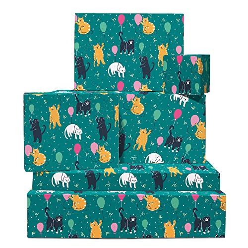 CENTRAL 23 Cat Wrapping Paper - 6 Sheets of Birthday Gift Wrap with Tags - Animal Wrapping Paper for Men Women Kids Girls Boys - For Fur Parent, Mom or Dad - Comes with Stickers - Recyclable