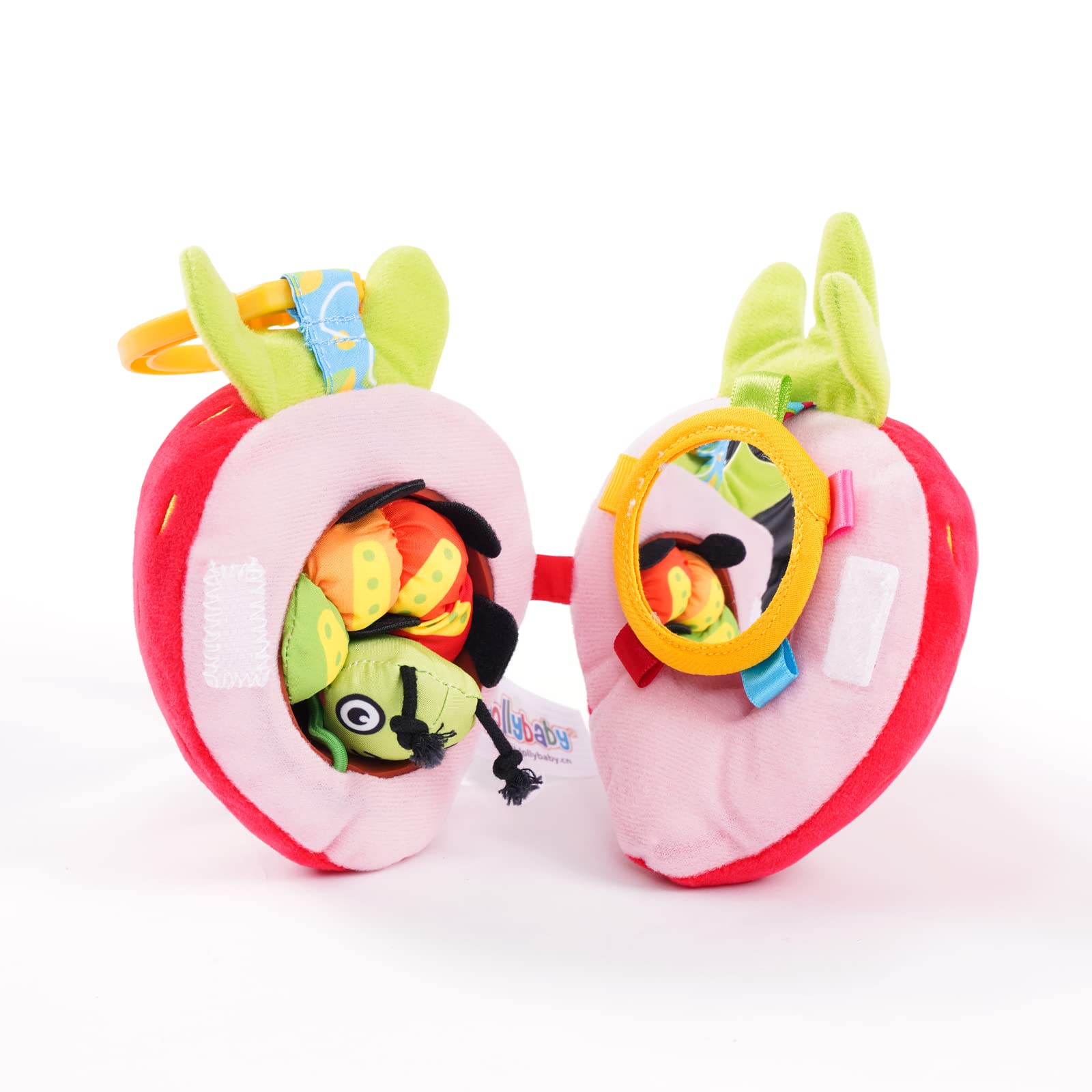Jollybaby Plush Stuffed Fruit Baby Rattle Toy for Stroller Car Seat Crib, Montessori Sensory Plush Avocado Toy with Rattle and Mirro Toy for Baby 0-6-12 Months, Infant Baby Boy & Girl Shower Gift