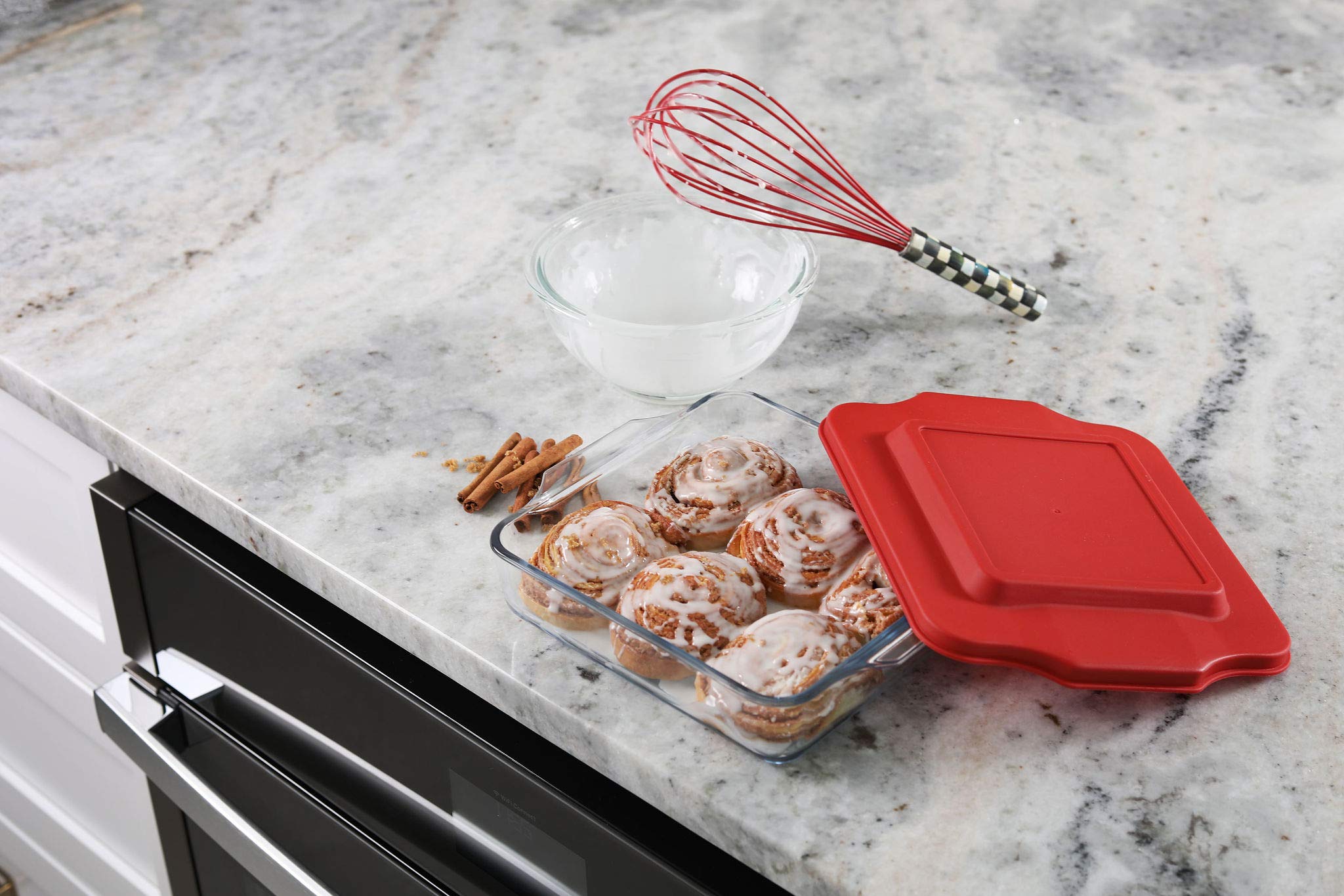 Bovado USA 8β x 8β 1.5 Quart Square Dish for Storage, Mixing, Serving - Dishwasher, Freezer & Oven Safe Glass, Easy-Clean, Clear with Lid, Pack of 1